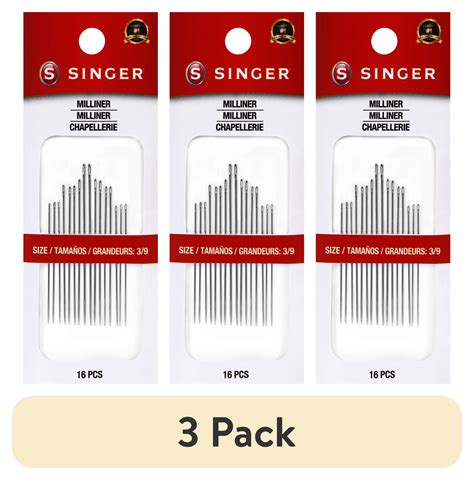 3 Pack Singer Milliner Steel Hand Sewing Needles Sizes 3 9 16