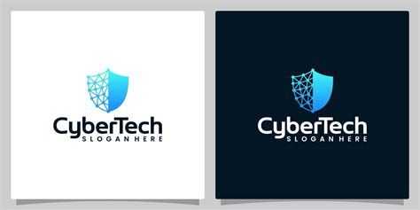 Cyber Tech Logo Design Template With Network Shield Graphic Design