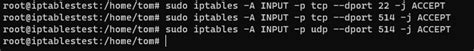 setting up iptables linux firewall for ssh syslog and internet access