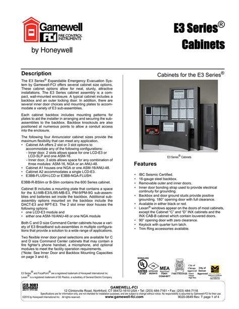 E3 Series® Cabinets Gamewell Fci