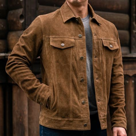 Mens Suede Trucker Jacket In Dusty Tan Thursday