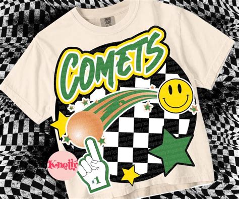 Retro Mascot Comets Png School Spirit Yellow Green Etsy