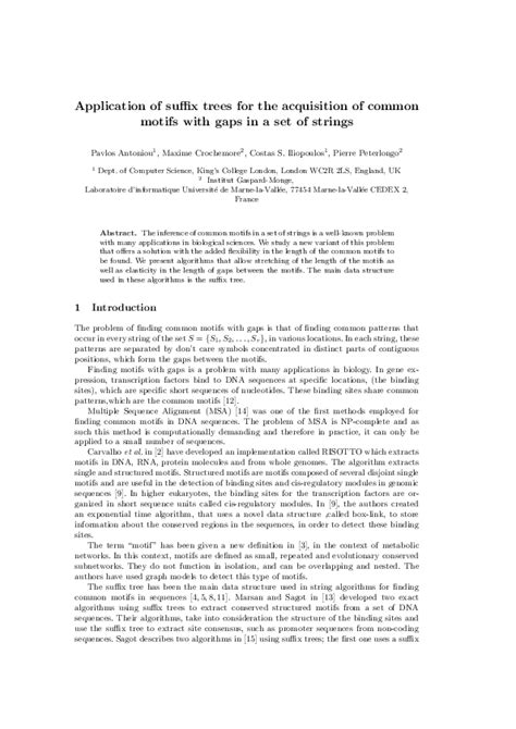 Pdf Application Of Suffix Trees For The Acquisition Of Common Motifs