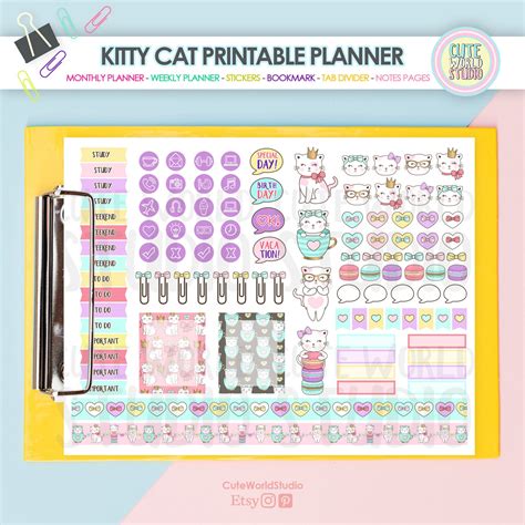Kitty Cat Printable Planner Instant Download Monthly Planner Etsy