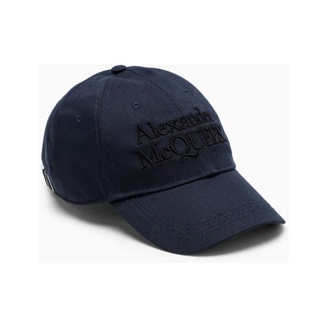Alexander Mcqueen Cappello Blu Con Ricamo Logo Stileo It