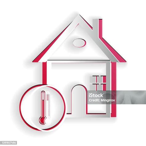 흰색 배경에 격리 된 용지 컷 집 온도 아이콘 온도계 아이콘 종이 아트 스타일 벡터 0명에 대한 스톡 벡터 아트 및 기타 이미지