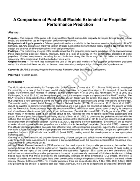 Pdf A Comparison Of Post Stall Models Extended For Propeller