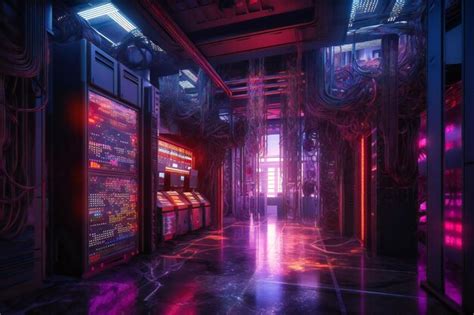 Premium Photo An Aweinspiring Network Server Room Featuring An Intricate Web Of Advanced