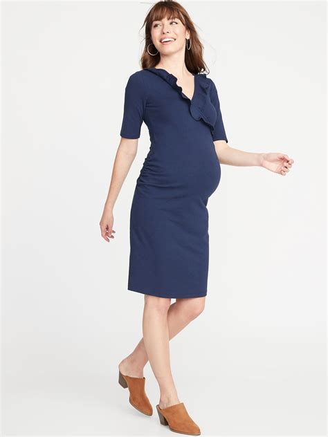Maternity Ruffled Surplice Bodycon Dress Old Navy Navy Maternity