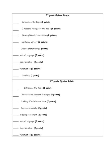2nd Grade Opinion Writing Rubric Pdf Rubric Academic Language