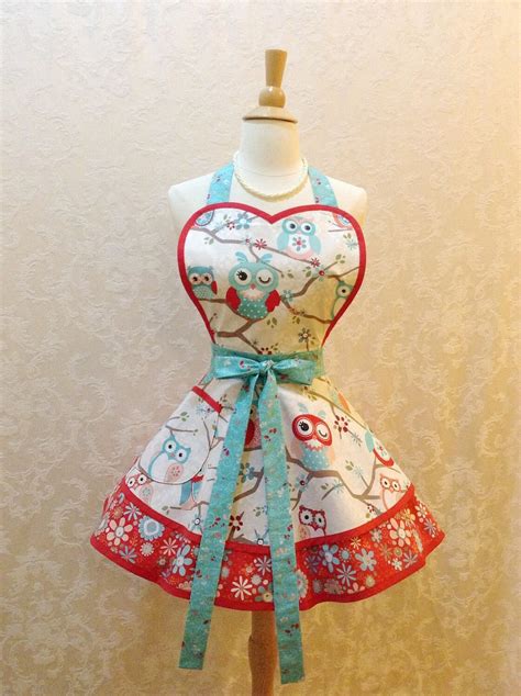 Retro Sweetheart Diner Apron Flirty Chic Pinup Apron In Red And Aqua
