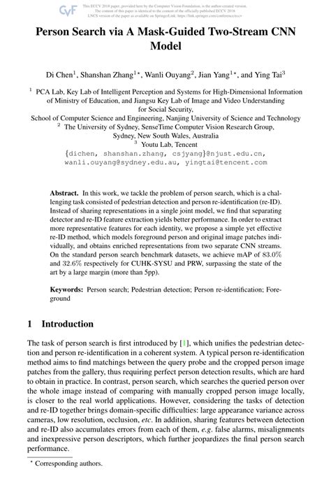 Pdf Person Search Via A Mask Guided Two Stream Cnn Model 15th