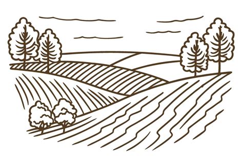 Laminación Campo Paisaje Con árboles Sierras Y Campos Escénico Rural