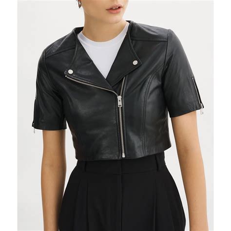 Asymmetrical Womens Kirsi Leather Short Sleeve Jacket