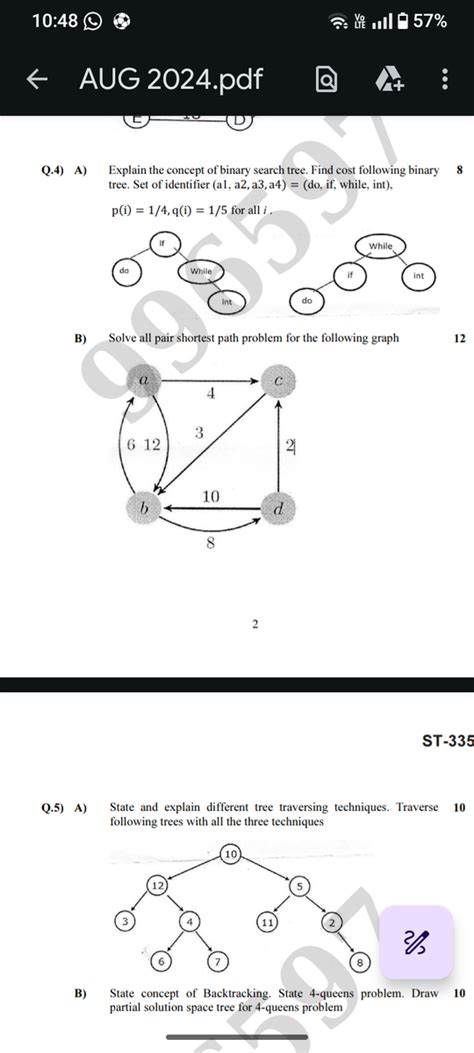 Q4 A Explain The Concept Of Binary Search Tree Find Cost Of The Follow