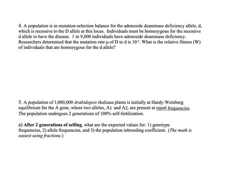 Solved 4a Population Is In Mutation Selection Balance For