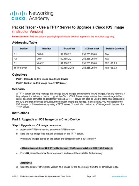 10 7 6 packet tracer use a tftp server to upgrade a cisco ios image