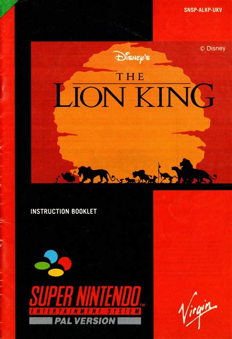 Manual The Lion King Snes Super Retro Manuals