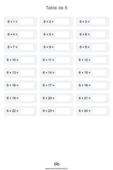 Table De Multiplication De 6 Exercices Et évaluation