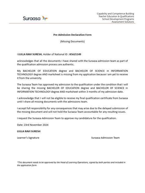 Missing Documents Declaration Form Pdf