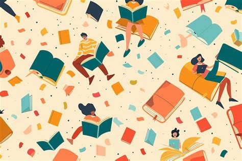 Books And People Reading Pattern Premium Ai Generated Vector