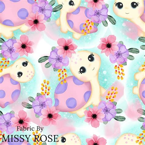 Design 940 Turtle Fabric Pink Purple Turtle Floral Print Missy Rose