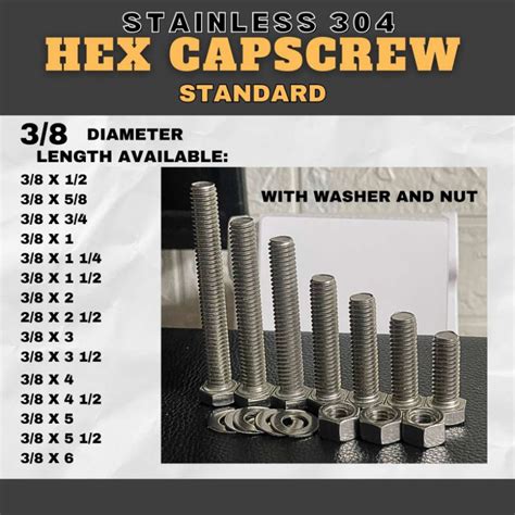 Stainless Hexagonal Capscrew Bolt With Washer And Nut Shopee Philippines