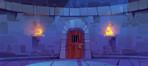 Castle Dungeon With Old Wooden Door 20237390 Vector Art At Vecteezy