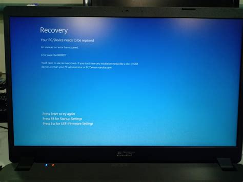 A315 56 Notebook Dá Bluescreen Error Code 0xc0000017 — Acer Community
