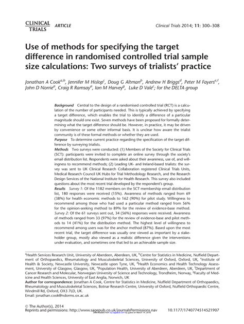 Pdf Use Of Methods For Specifying The Target Difference In Randomised