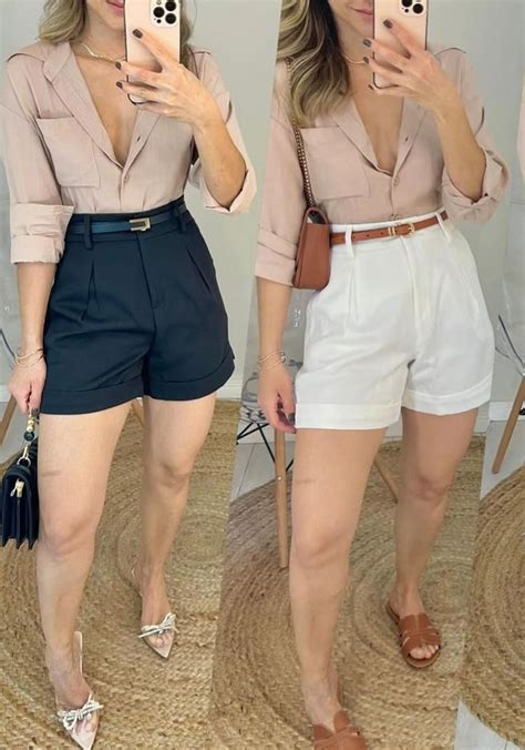 Short Alfaiataria Feminino Cintura Alta Com Cinto Marrom Anna Chic Modas Short Feminino