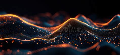 Abstract Digital Landscape With Glowing Orange And Blue Wave Patterns Representing Data