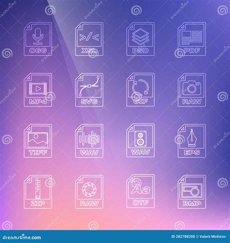 Set Line Bmp File Document Eps Raw Psd Svg Mp4 Ogg And  Icon Vector Stock Illustration