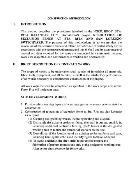 Construction Methodology Construction Methodology I Introduction