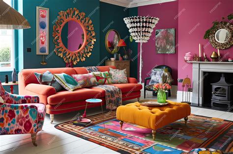 Colourful Living Room With Eclectic Mix Of Furniture And Accessories