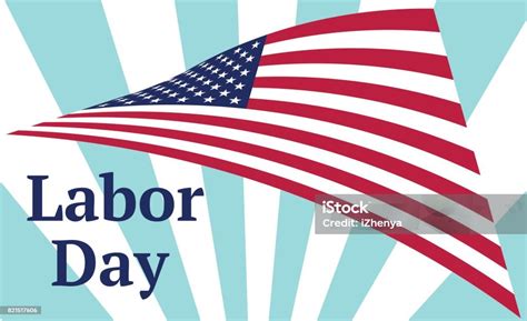 Waving American Flag With Typography Labor Day United State Of America
