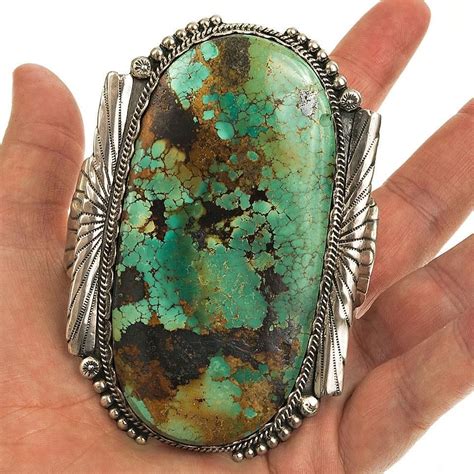 Navajo Turquoise Bracelet Sterling Silver Huge Chiefs Cuff Leonard
