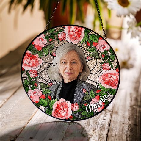 Custom Sunflower Portrait Stained Glass Suncatcher Personalized