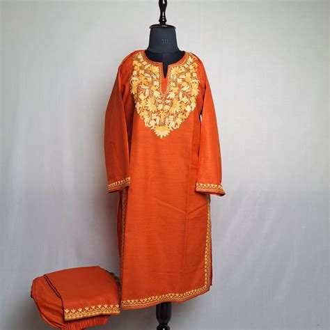 Orange Cotton Aari Kashmiri Salwar Kameez Co Ord Set Gyawun