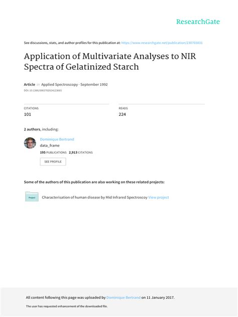 35 Pub 1992 Bertrand Application Of Multivariate Analyses To Nir Spectra Of Gelatinized Starch