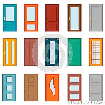 Door Set Of Cartoon Colored Doors Isolated On A White Background