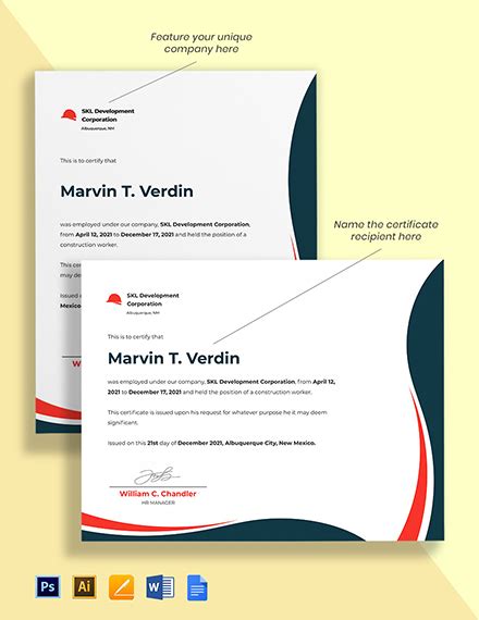 Construction Worker Certificate