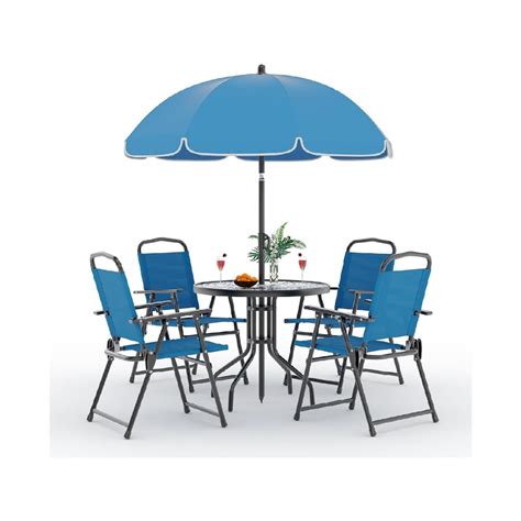 6 Pieces Outdoor Dining Set With Umbrella Patio Table And 4 Folding