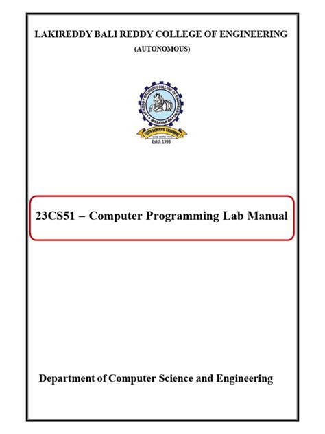 C Programming Lab Manual Overview Pdf Engineering Function