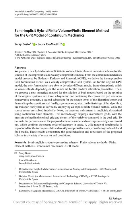 Semi Implicit Hybrid Finite Volumefinite Element Method For The Gpr Model Of Continuum