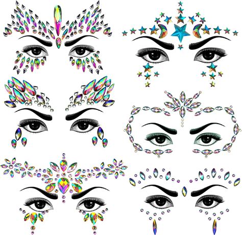 9 Pcs Face Gems Adhesive Glitter Jewel Tattoo Sticker