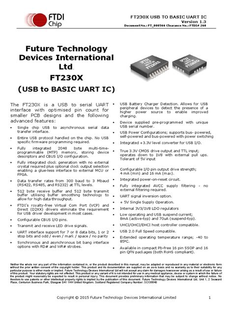 Future Technology Devices International Ltd Ft230x Usb To Basic Uart