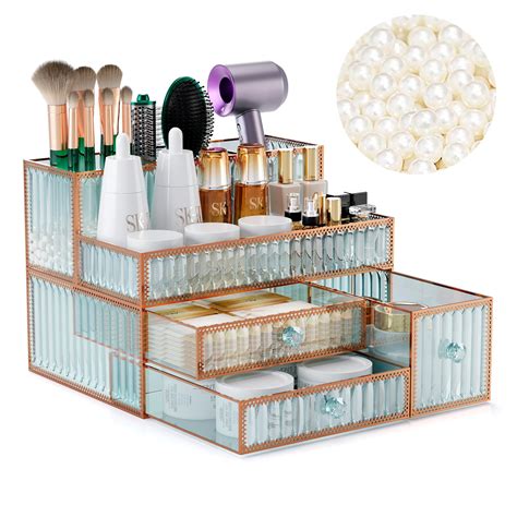 Youdepot Tempered Glass Makeup Organizer Vanity Organizer Hair Tool