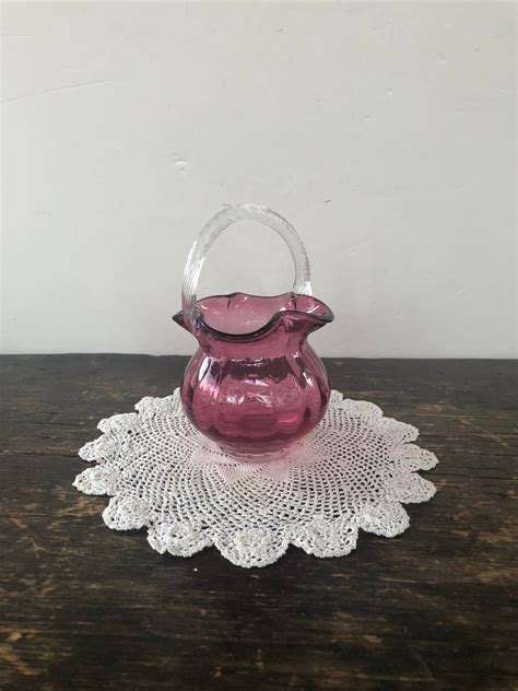 Sale Small Ruby Glass Basket Etsy