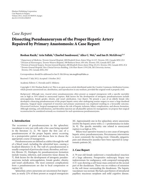Pdf Dissecting Pseudoaneurysm Of The Proper Hepatic Artery Repaired By Primary Anastomosis A